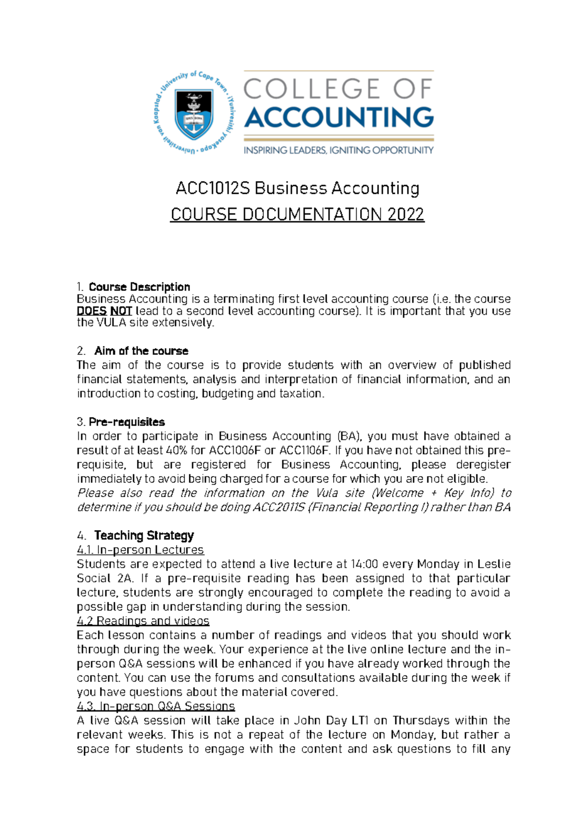 Course document 2022 - ACC1012S Business Accounting COURSE ...