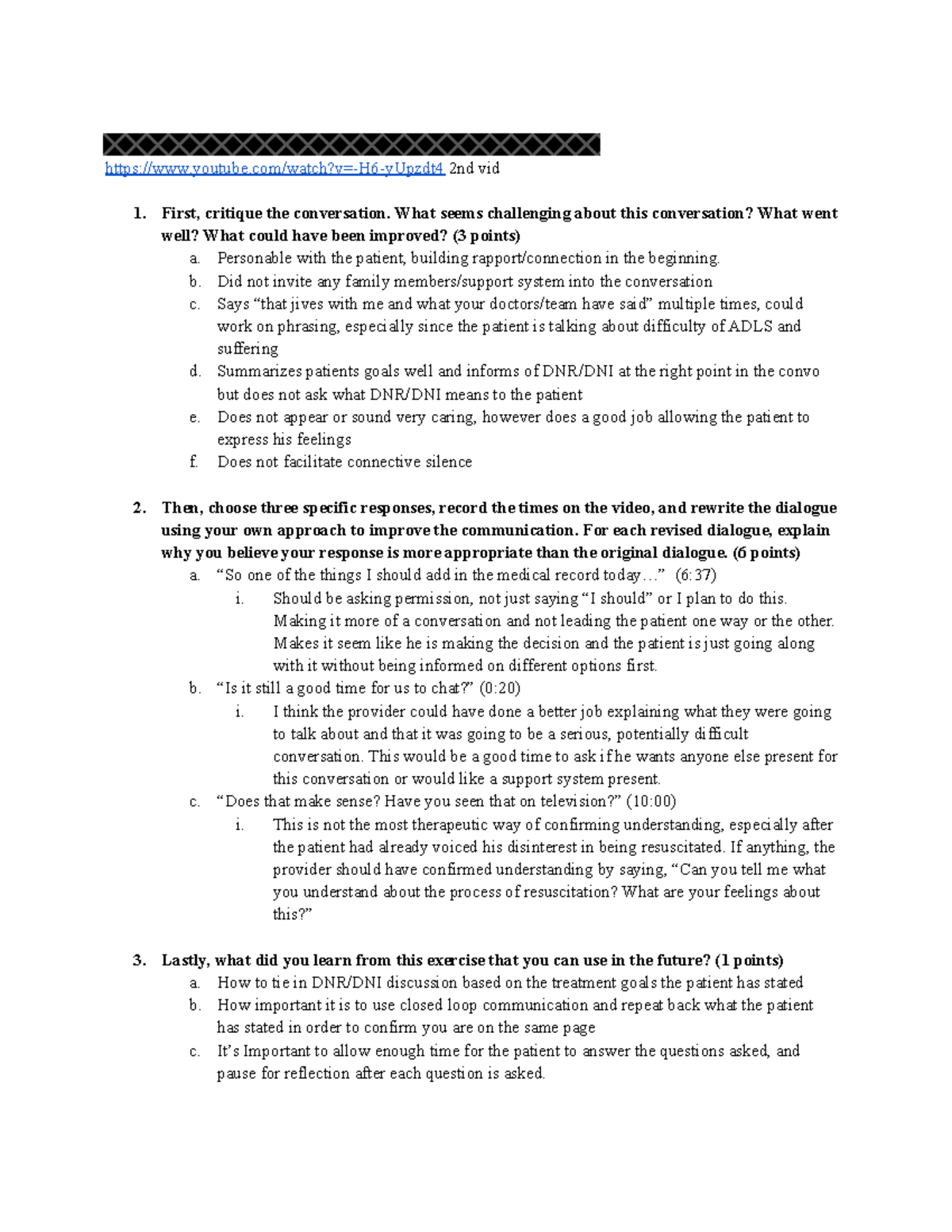 Week 2 Post Work Video Critique - youtube/watch?v=-H6-yUpzdt4 2nd vid ...