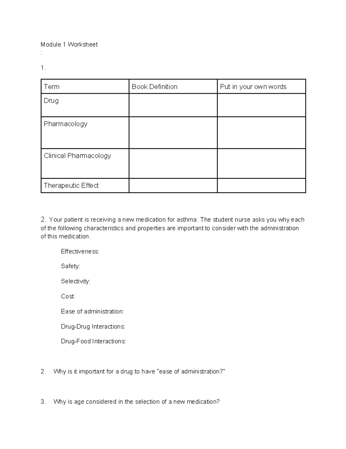 Mod 1 Wrk Sheet - Module 1 Worksheet : 1. Term Book Definition Put in ...
