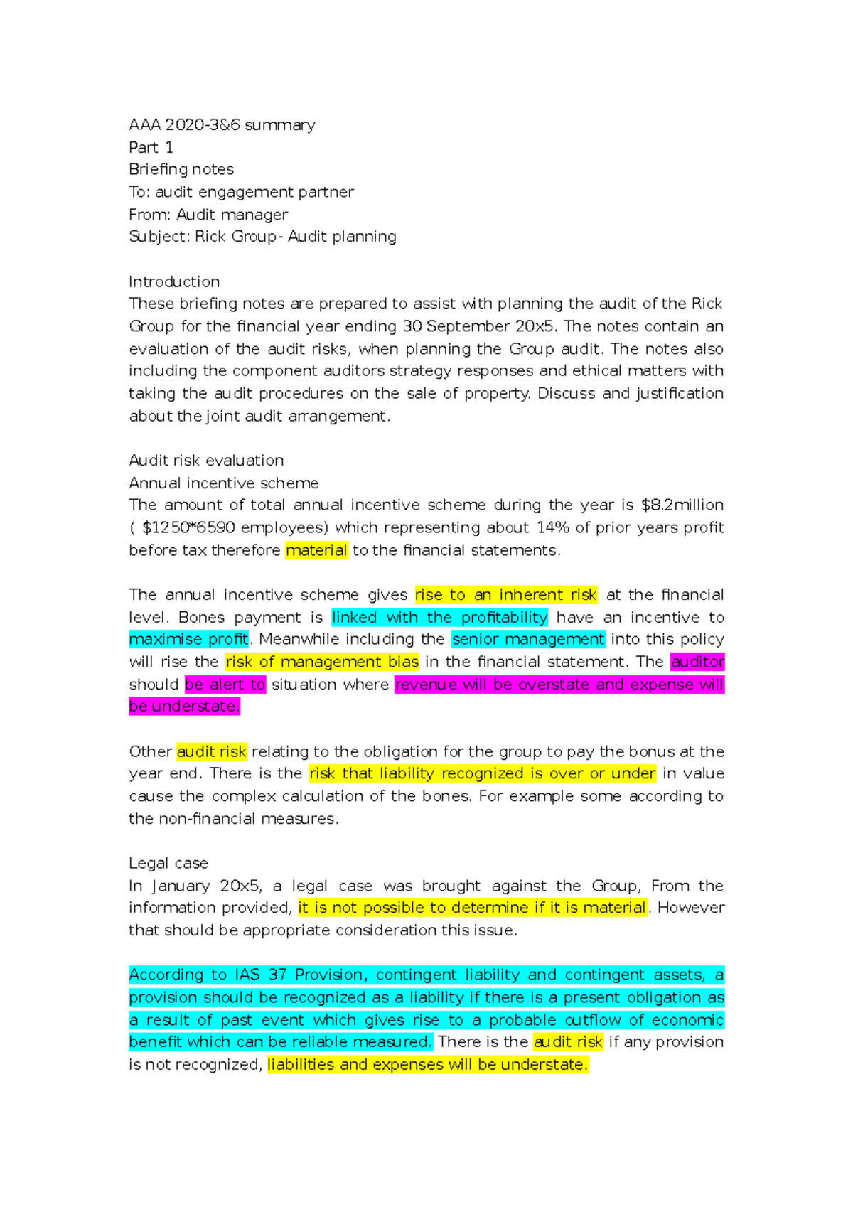 AAA 2020-3 auditing report - AAA 2020-3&6 summary Part 1 Briefing notes ...