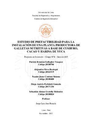 Grupo 8 - trabajo - Universidad de Lima Facultad de Ingeniería y Arquitectura Formulación y ...