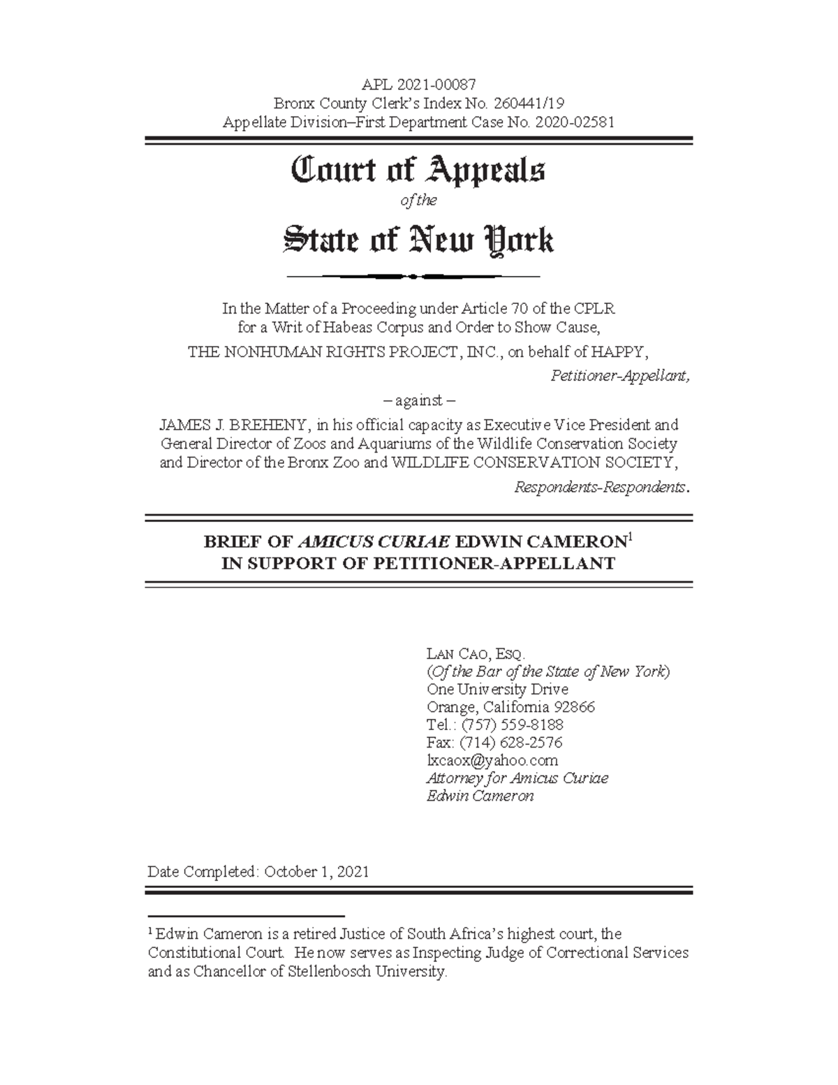 Edwin Cameron amicus brief for Happy case - - Studocu