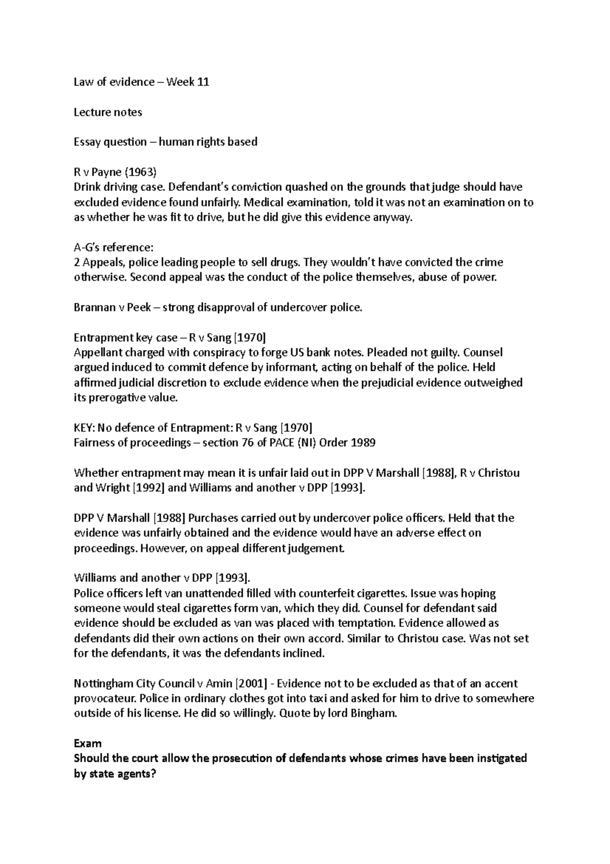 Week 11 Lecture Notes Law Of Evidence Week 11 Lecture Notes Essay Question Human Rights