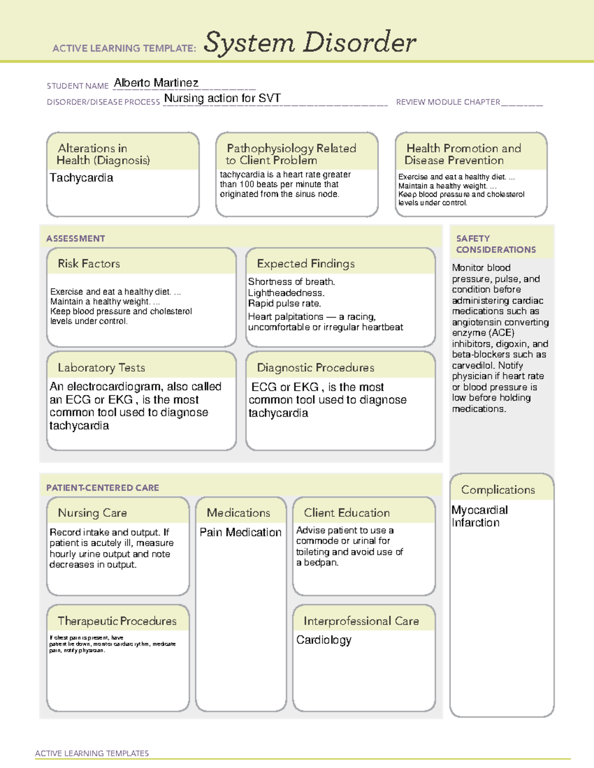System Disorder template Nursing Action for Svt - ACTIVE LEARNING ...
