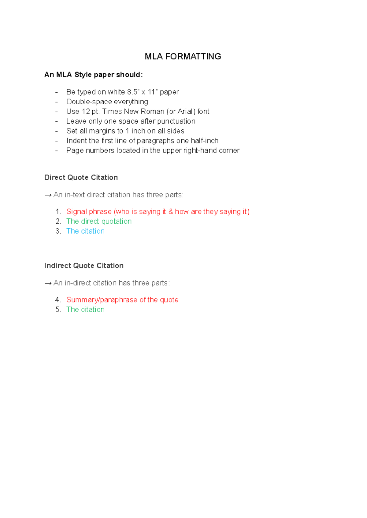 MLA Formatting - notes on how to format MLA style for essays - MLA ...
