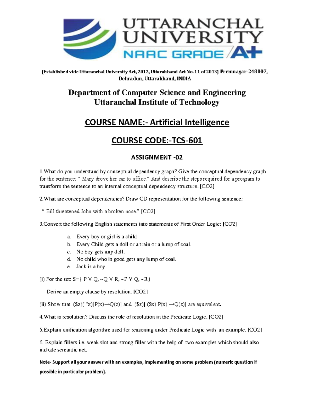 TCS 601-AS02 - dfgfg - (Established vide Uttaranchal University Act ...