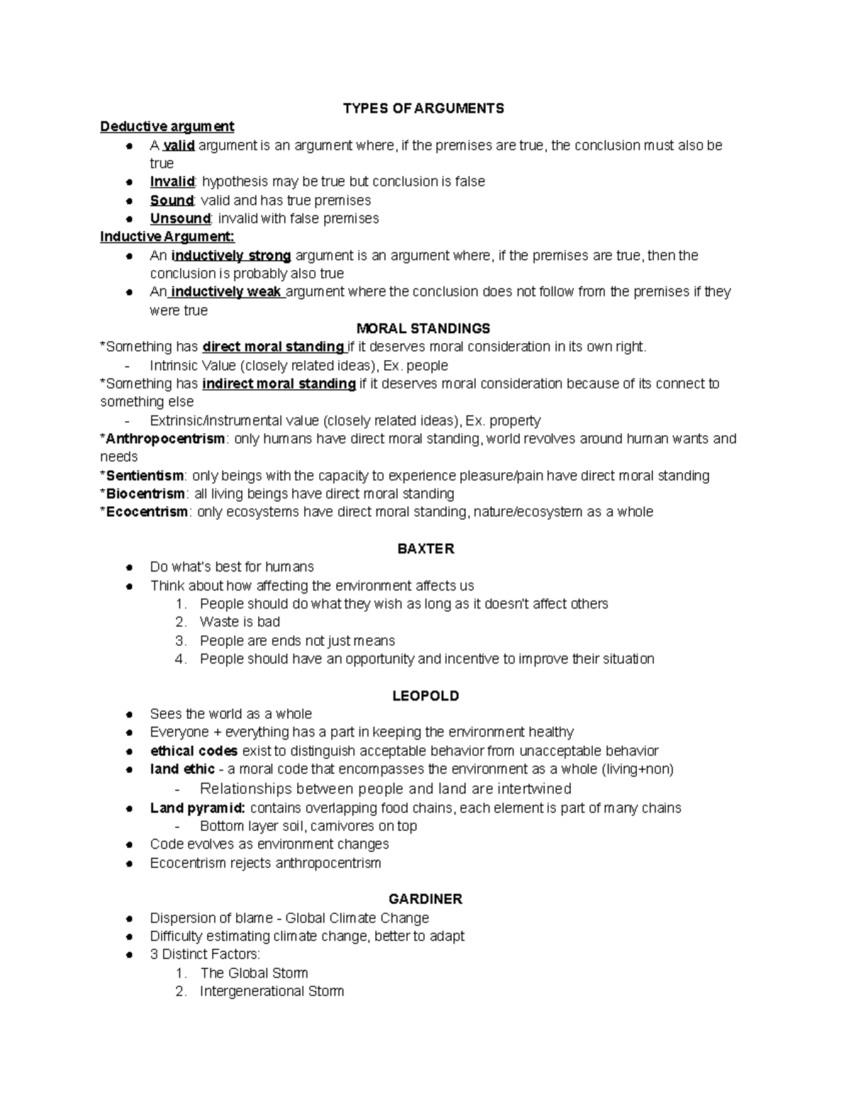 Ethics Lecture Notes - TYPES OF ARGUMENTS Deductive argument A valid ...
