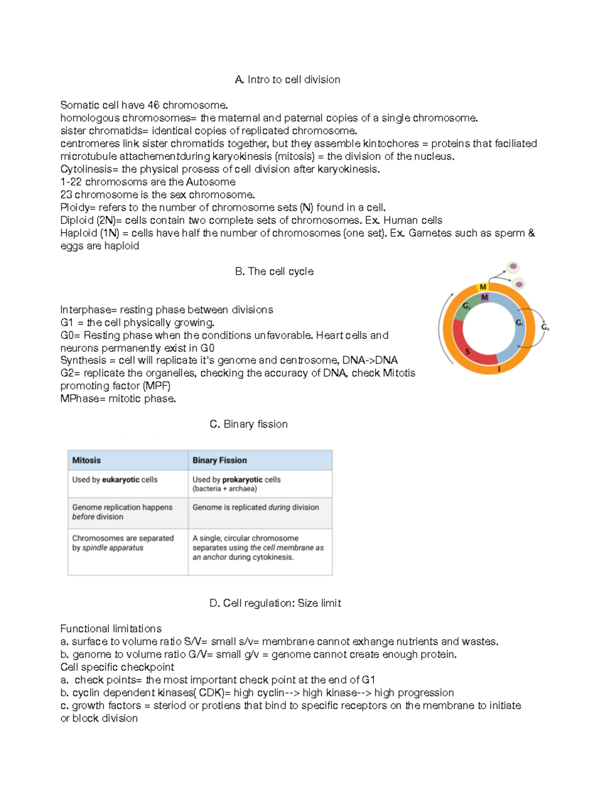 Chapter 5 notes biology - A. Intro to cell division Somatic cell have ...
