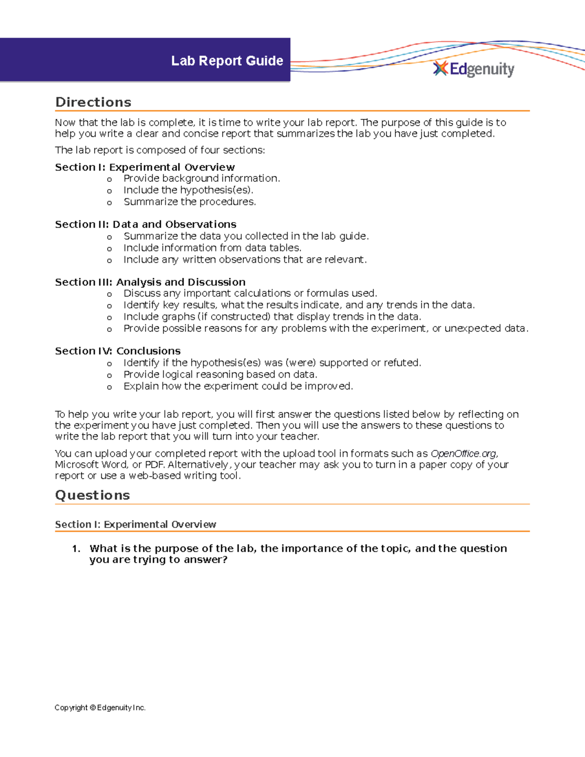Lab Report Guide - lab guid incase yall need it - Directions Now that ...