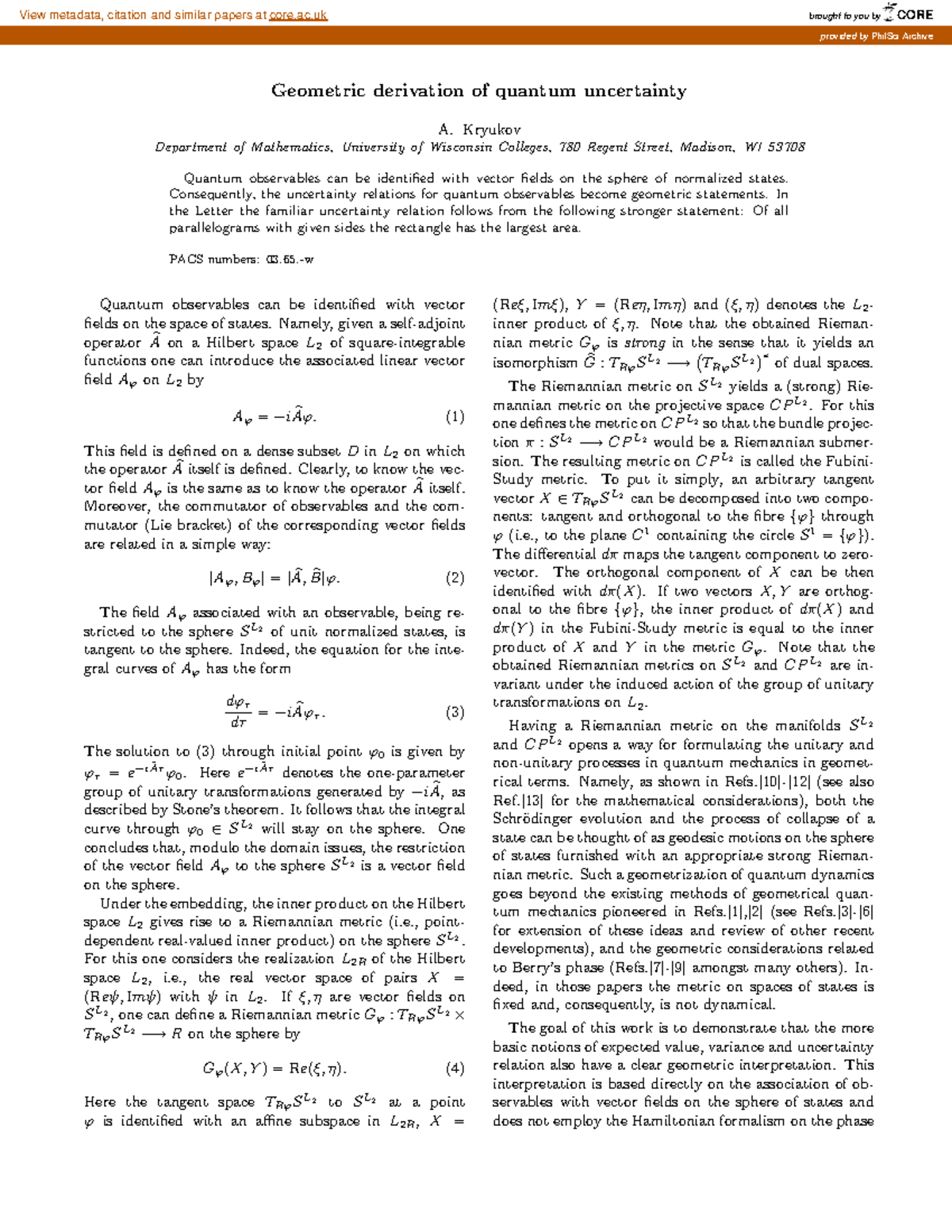11922042 - Cours - Geometric derivation of quantum uncertainty A ...