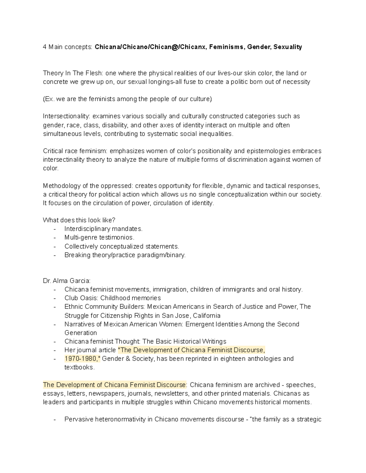 Week 1+2 - Professor Diaz-Sanchez - 4 Main concepts: Chicana/Chicano ...