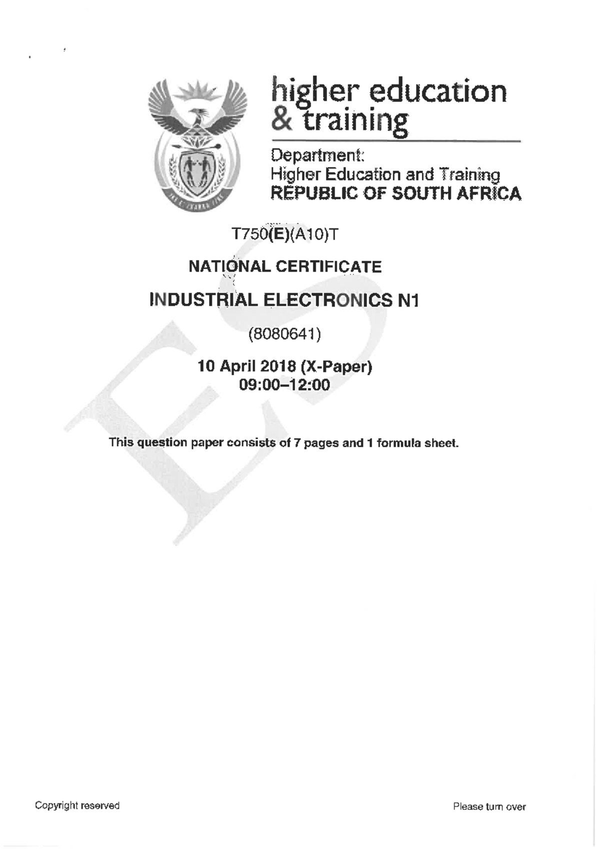 Industrial Electronics N1 Exam Paper 1 2018 - ELO102 - Studocu