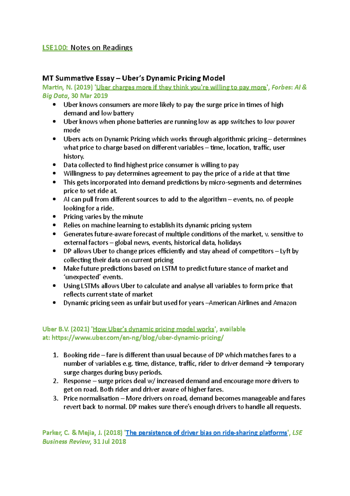 Notes on Readings - LSE100 - LSE100: Notes on Readings MT Summative ...