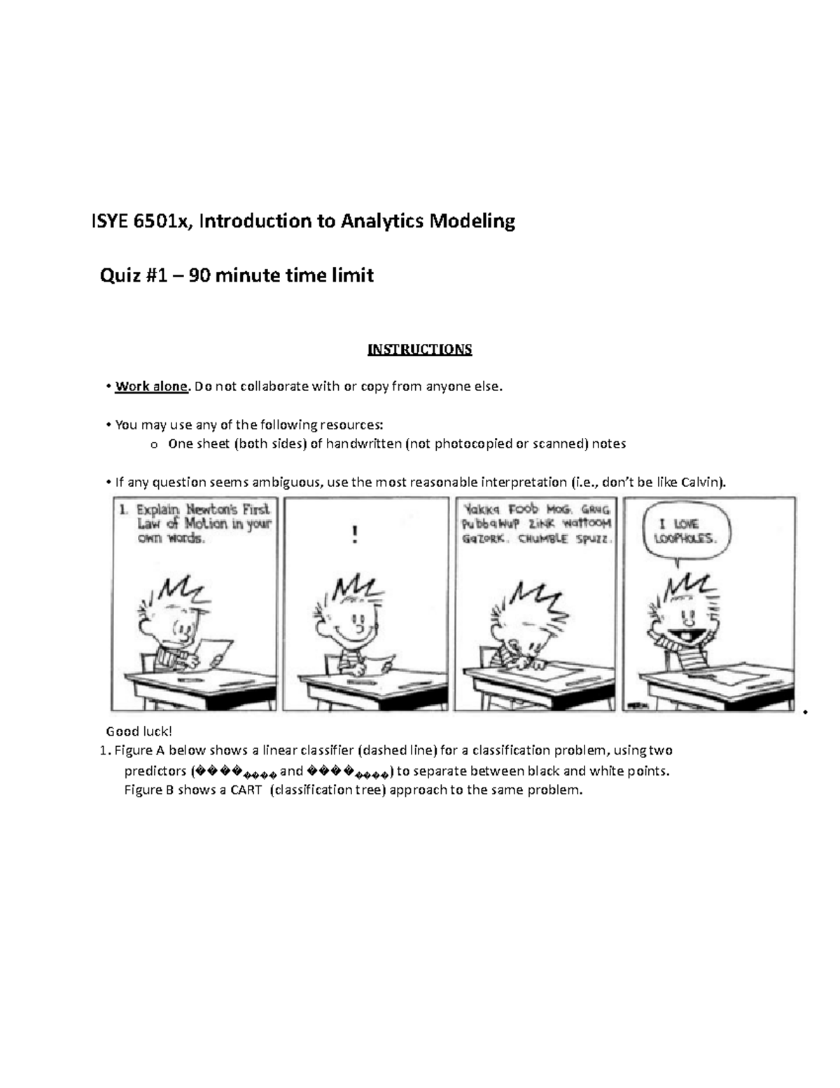 ISYE 6501-Midterm 1 questions si - ISYE 6501x, Introduction to Analytics Modeling Quiz #1 – 90 ...