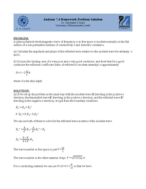 Jackson 7 12 Homework Solution - Jackson 7 Homework Problem Solution Dr. Christopher S. Baird ...