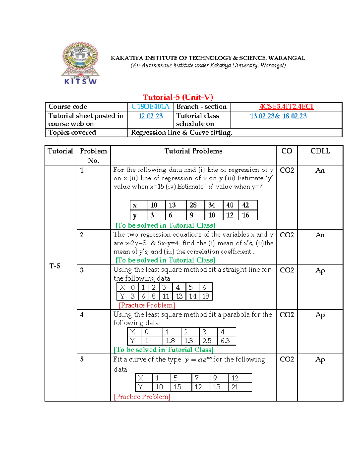 AM-T5CSE - Applicable mathematics important tutorials 5 - KAKATIYA ...
