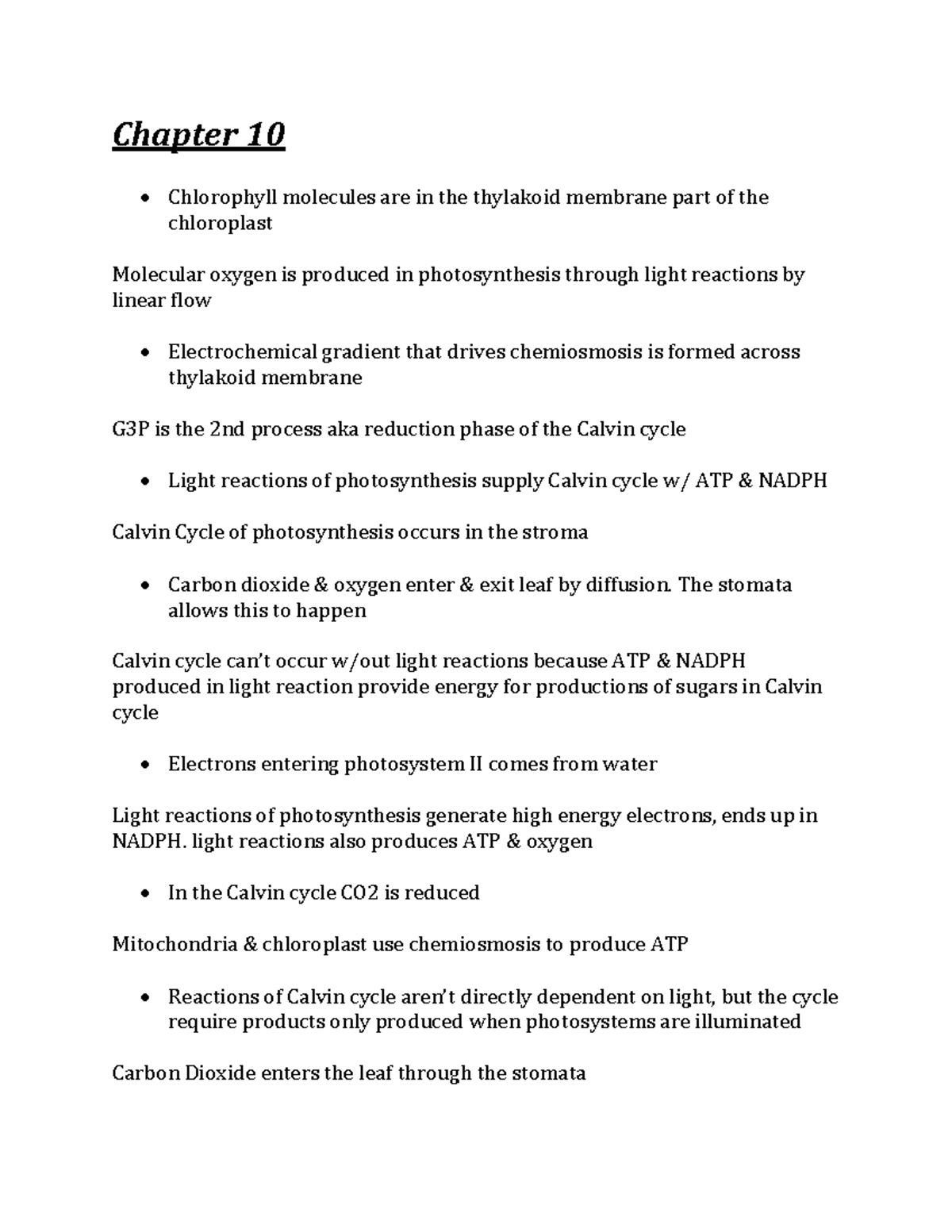 Ch.10 Bio overview - From Pearson courses. - Chapter 10 Chlorophyll ...