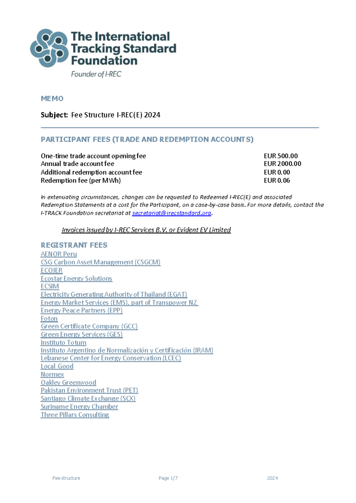 I-REC Fee-structure-2024 V1 - MEMO Subject: Fee Structure I-REC(E) 2024 ...