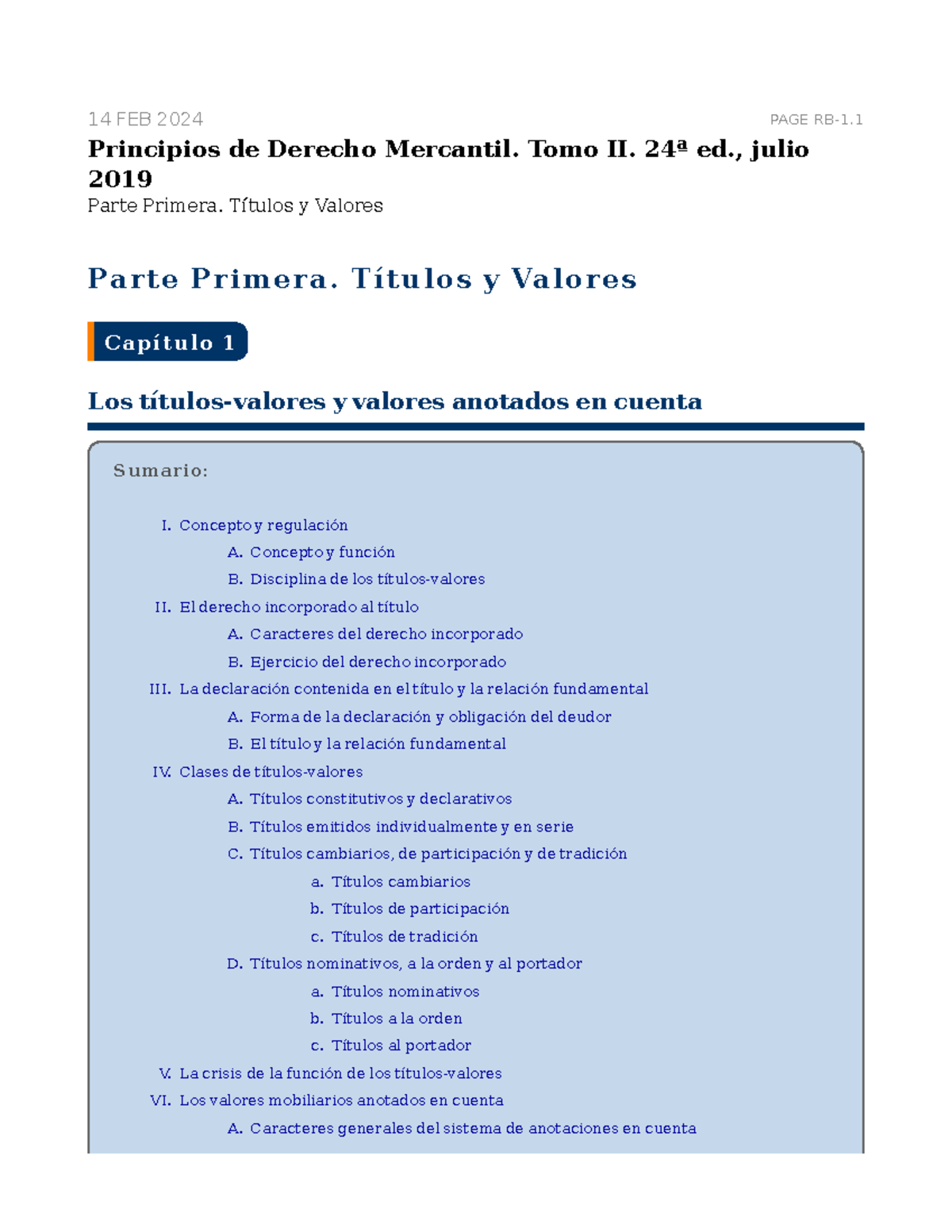 Sanchez Calero manual - 14 FEB 2024 PAGE RB-1. C a pítulo 1 I. Concepto ...