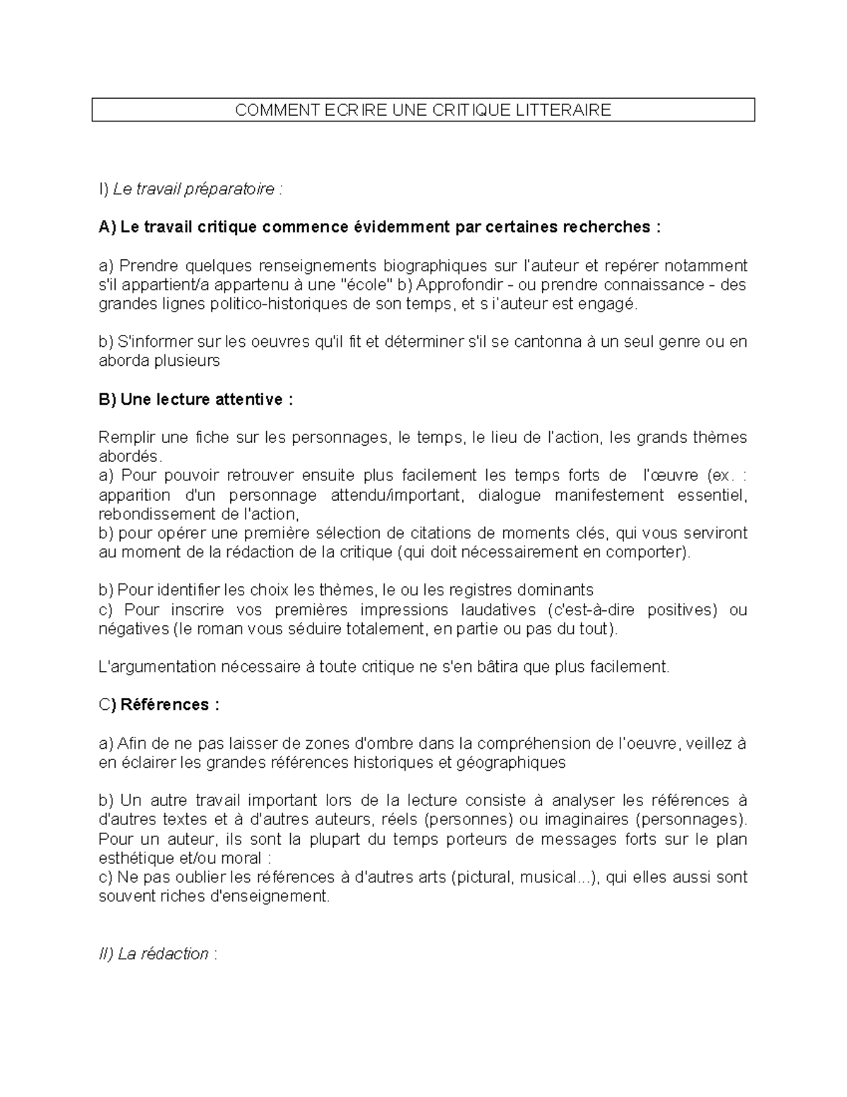 Comment Ecrire UNE Critique Litteraire - COMMENT ECRIRE UNE CRITIQUE ...