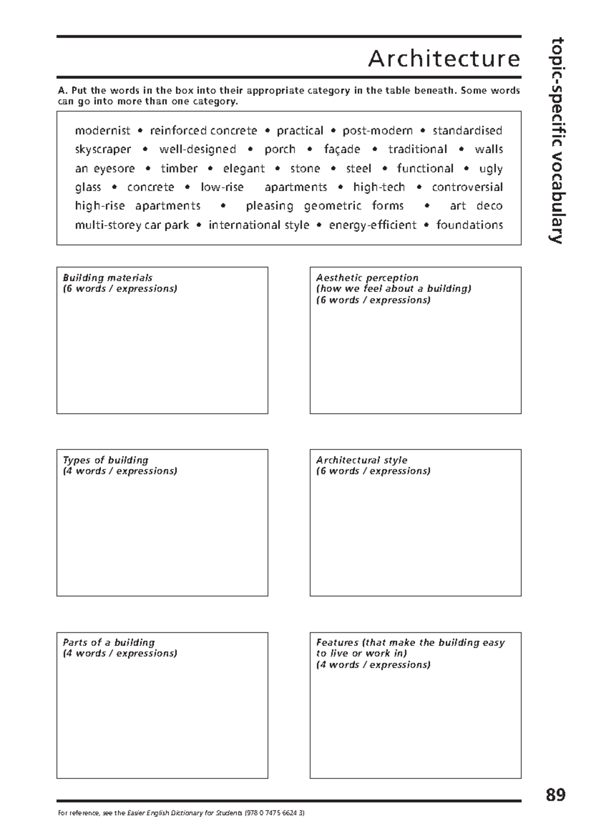 Architecture- Vocab - Architecture topic-specific vocabulary 89 For ...