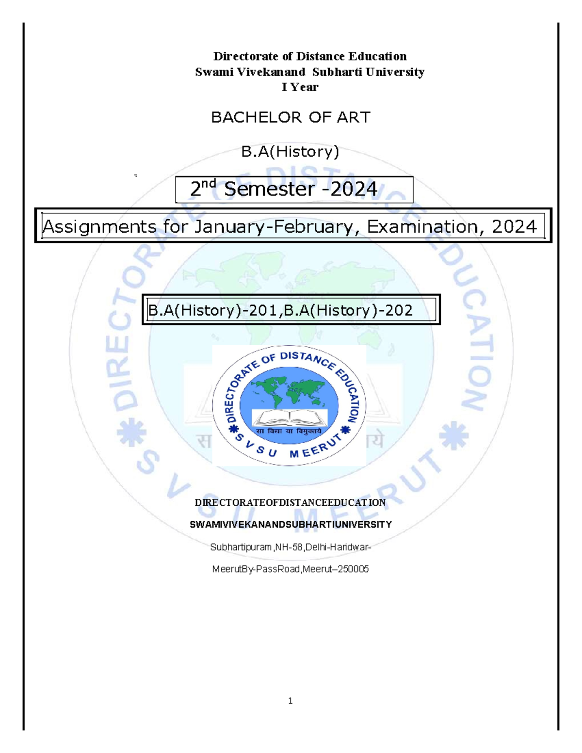 Sylabus of history - Swami Vivekanand Subharti University I Year 2 nd ...