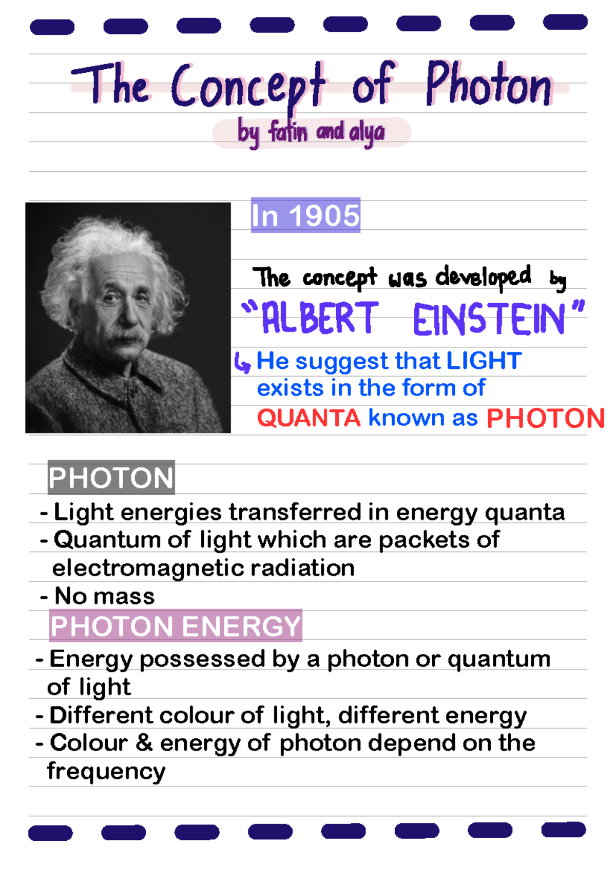 Fizik F4 Photons - In 1905 He suggest that LIGHT exists in the form of ...