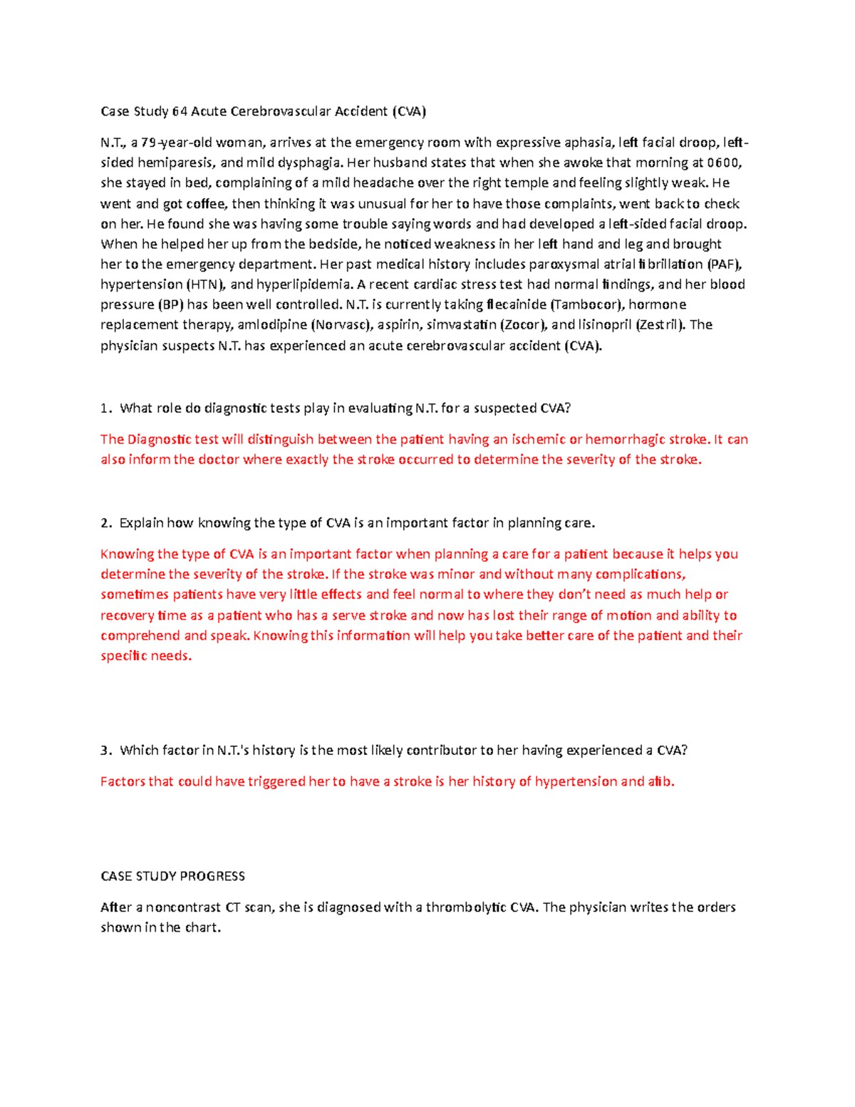 Case Study 64 CVA (student copy) cardiac - Case Study 64 Acute ...