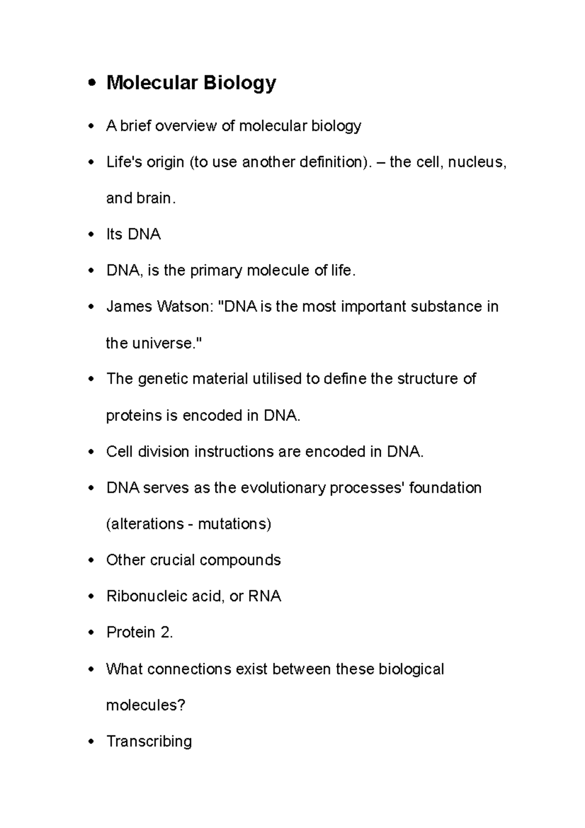Molecular Biology - Shreya Shah - Molecular Biology A brief overview of ...