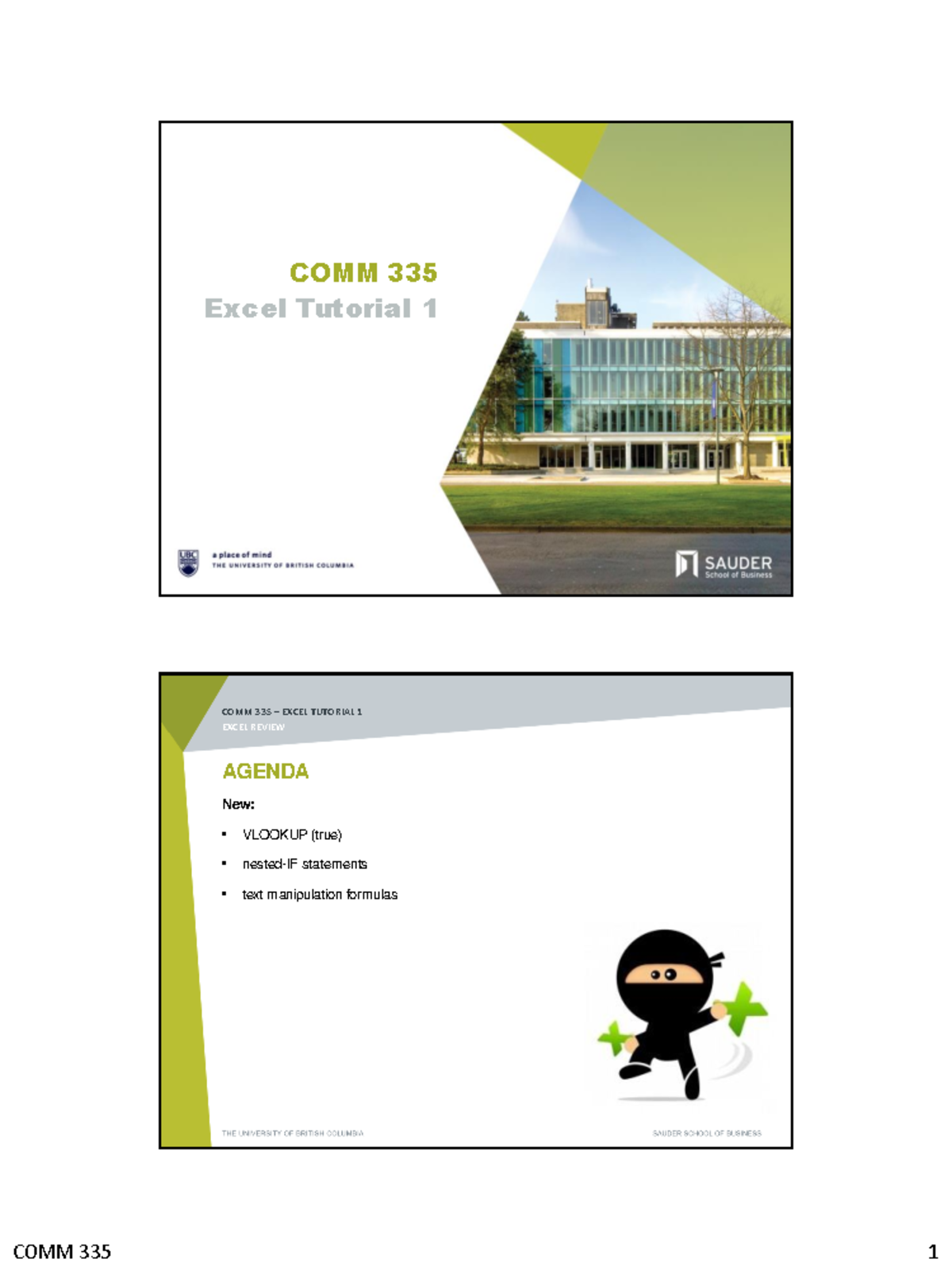 Excel Tutorial 1 - Review - COMM 335 Excel Tutorial 1 AGENDA New ...