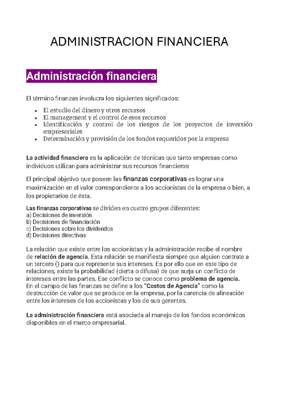 Resumen primer parcial adm. financiera. Resumen de los modulos. Basico - ADMINISTRACION ...