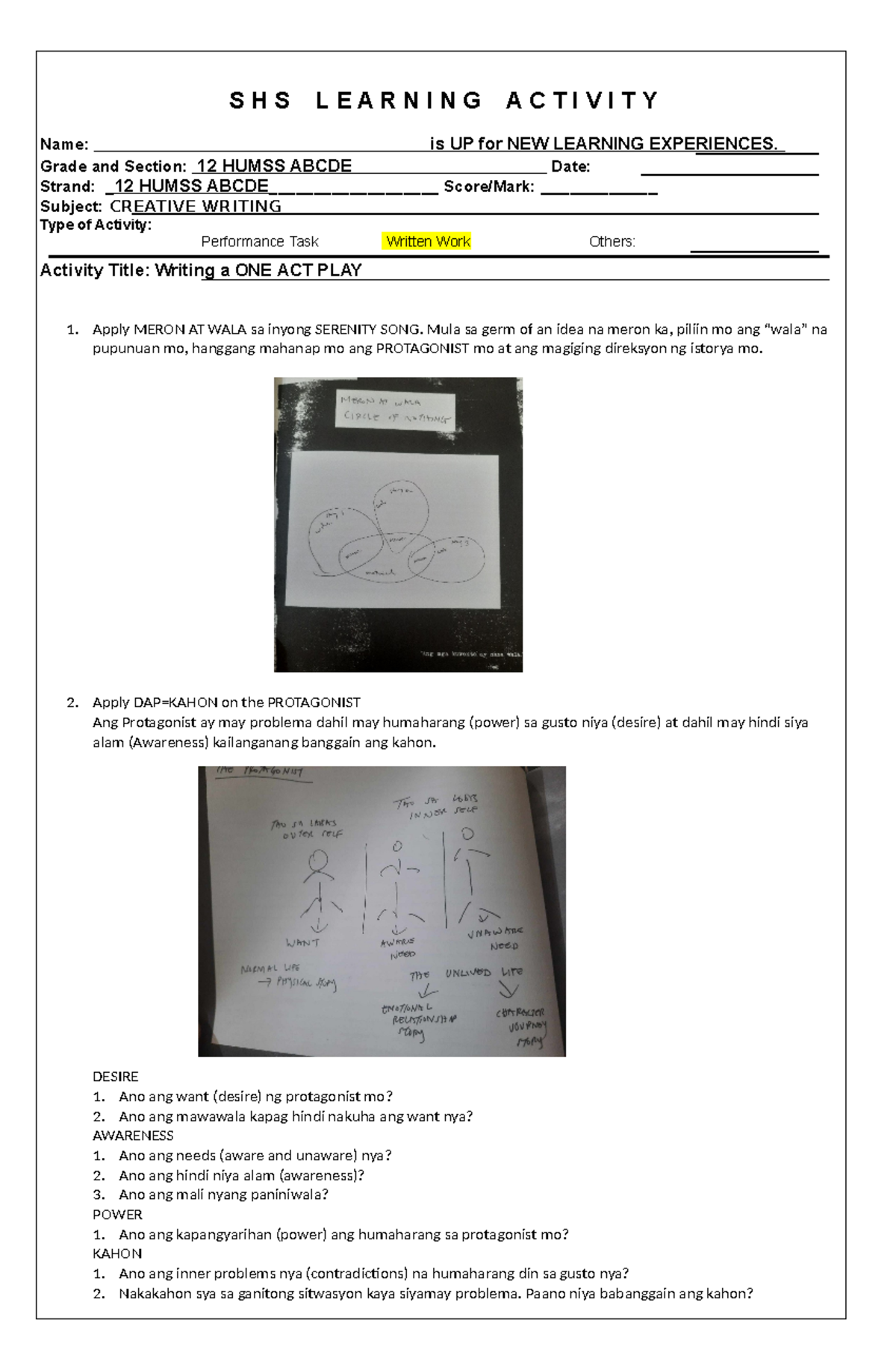LAS Writing THE ONE ACT PLAY - S H S L E A R N I N G A C T I V I T Y ...