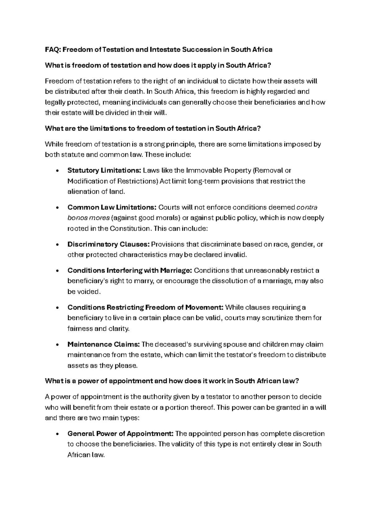 FAQ Freedom of Testation - LU8 - PVL2602 - FAQ: Freedom of Testation ...