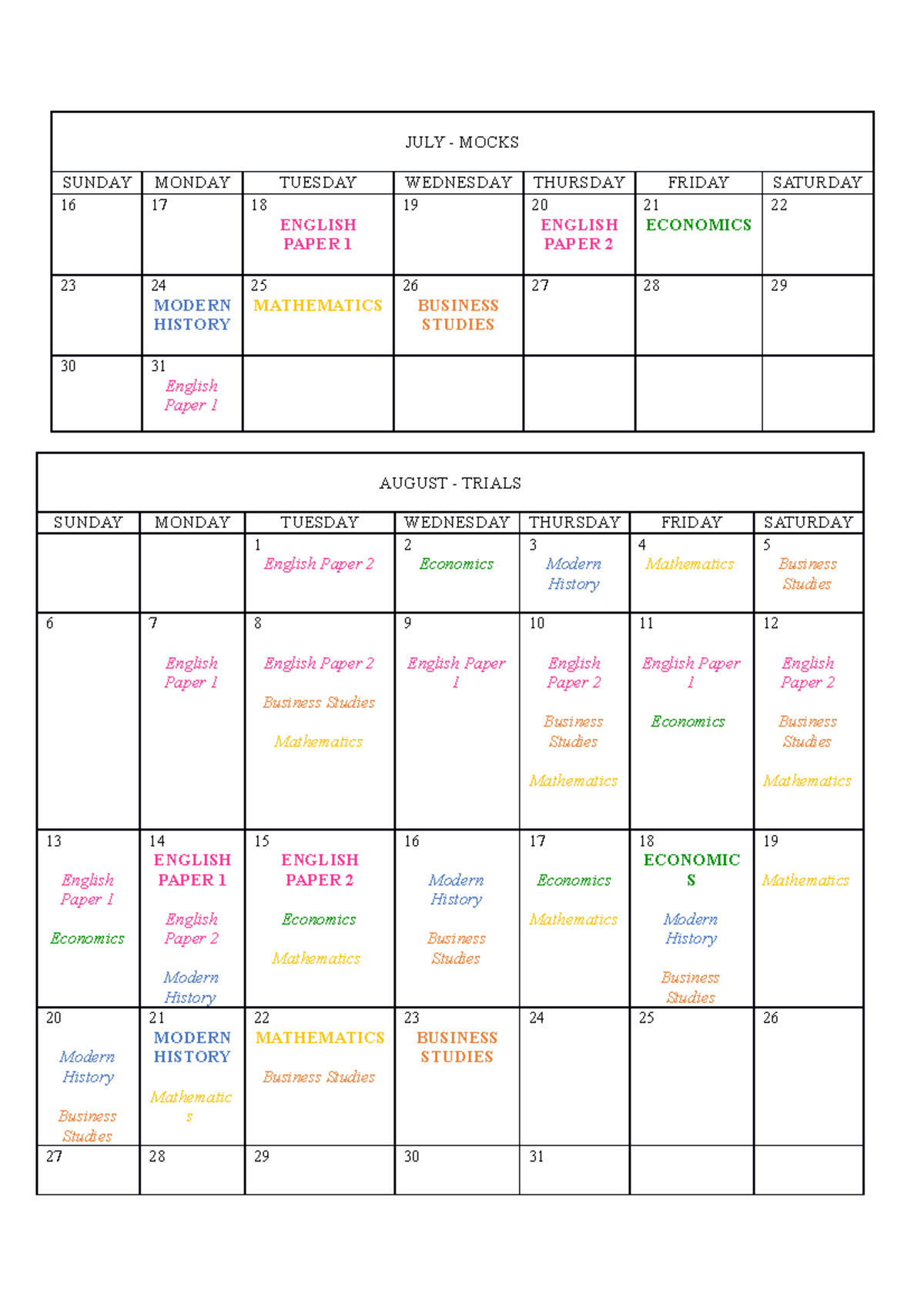 Study Timetable - I NEED TO DOWNLOAD NOTES LOL - JULY - MOCKS SUNDAY ...