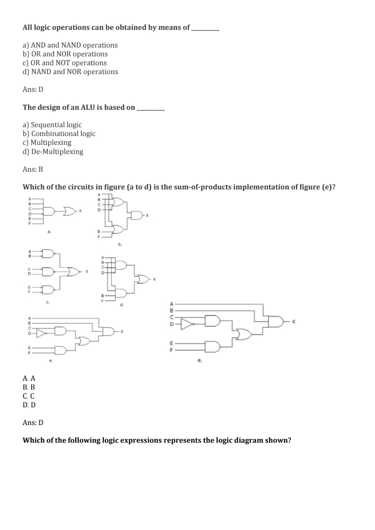 Unit 2&3 MCQs - iptive and clear title - All logic operations can be obtained means of a) AND ...