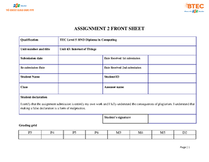 SOFTWARE DEVELOPMENT LIFE CYCLE - ASSIGNMENT 1 FRONT SHEET Qualification BTEC Level 5 HND ...