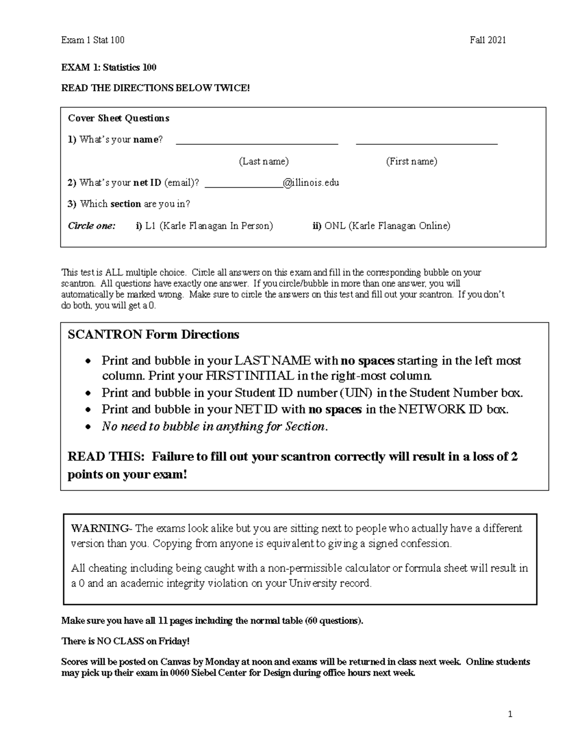 Fall 21 Exam1 Study Guide - STAT 100 - Illinois - Studocu