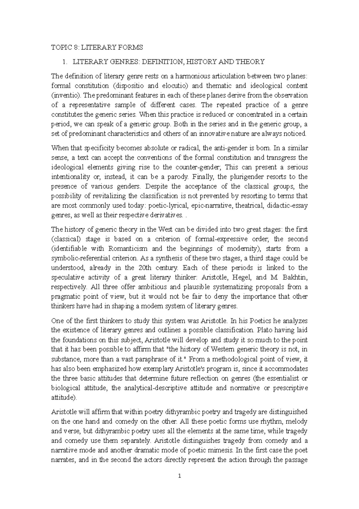 Temmary 4 American Literature I - TOPIC 8: LITERARY FORMS 1. LITERARY ...