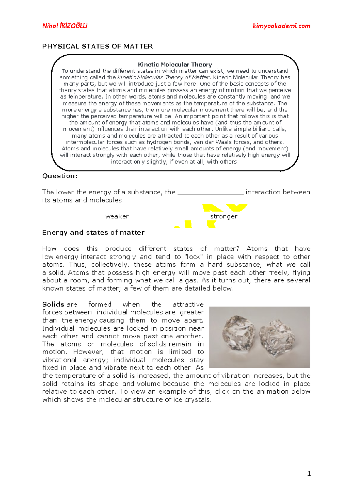 CH4 Physical Statesand Properties - PHYSICAL STATES OF MATTER Question ...