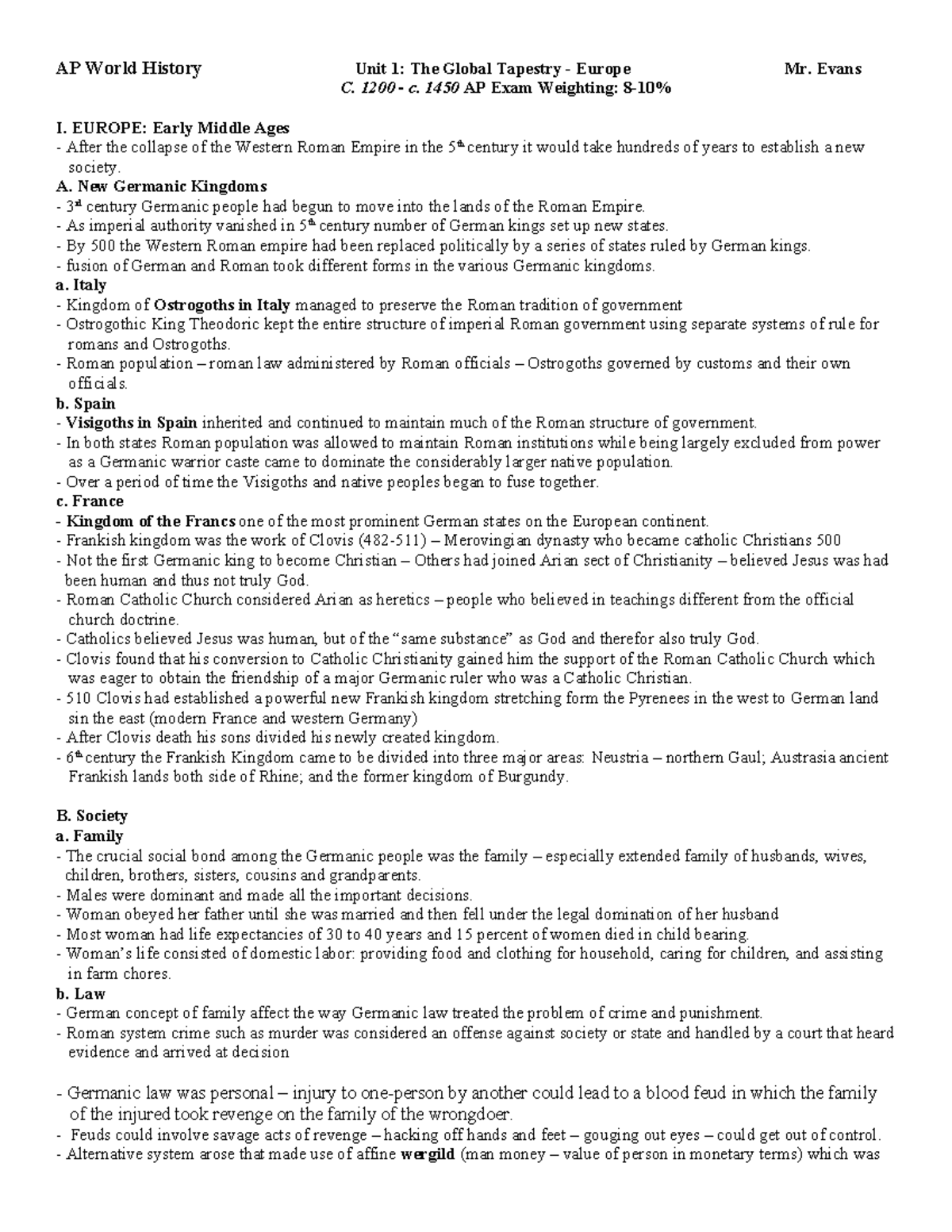 Unit 1: The Global Tapestry - Europe - Evans C. 1200 - c. 1450 AP Exam ...