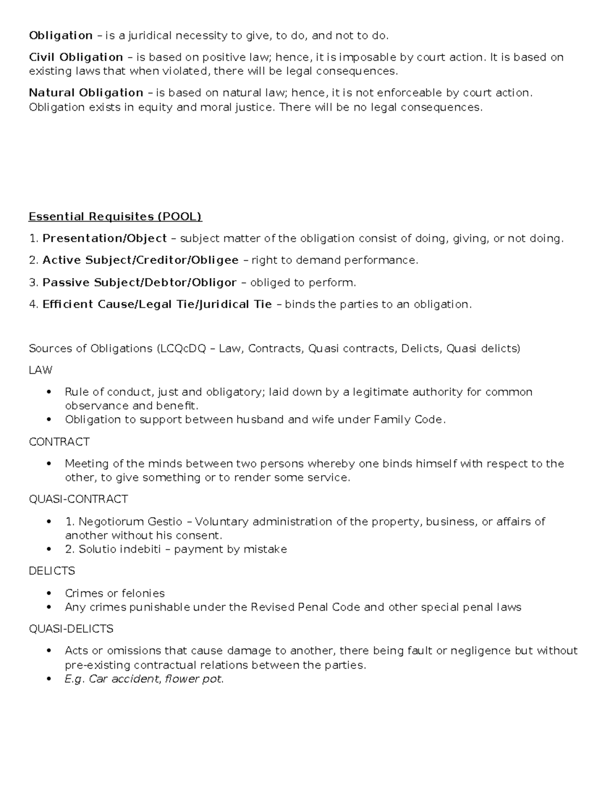 BLAW - notes on obligations and contracts - Obligation – is a juridical ...