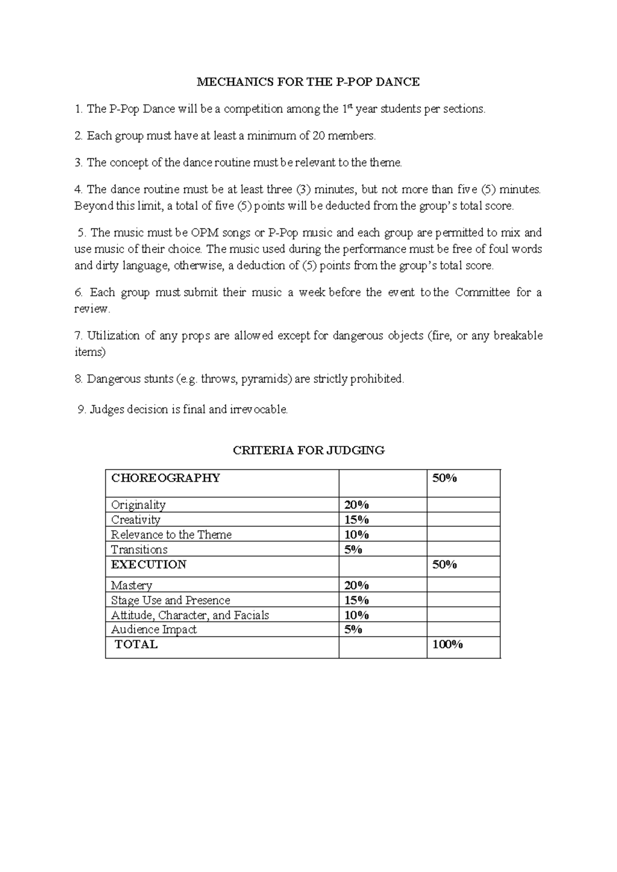 Criteria AND Mechanics Culminating Activities - MECHANICS FOR THE P-POP ...