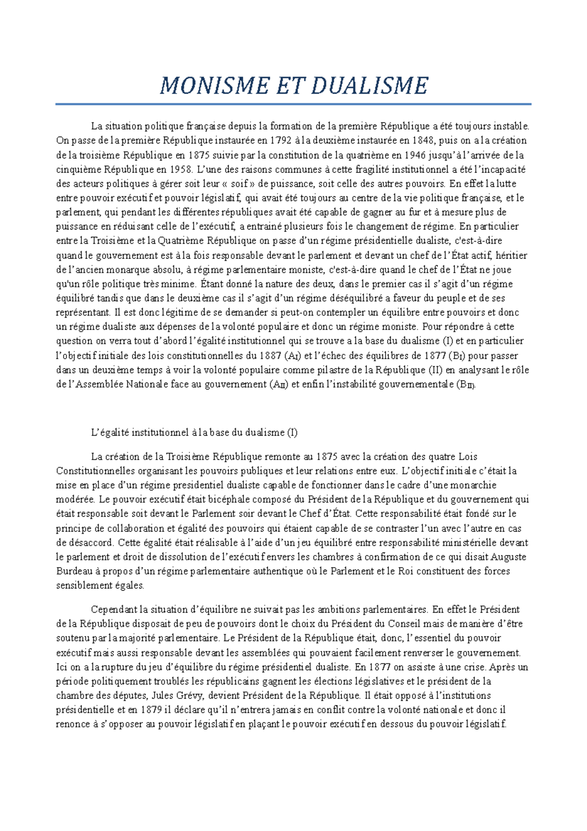 Dualisme ET Monisme - MONISME ET DUALISME La situation politique ...