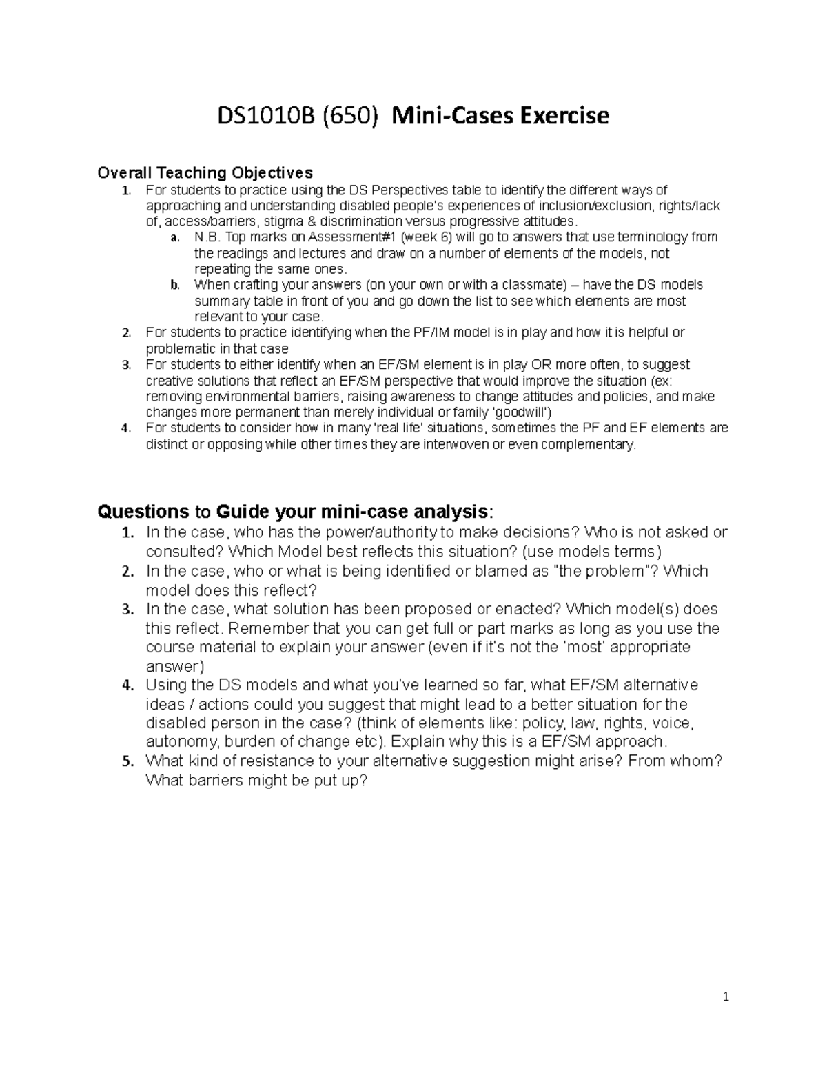1010b 650 Mini cases jan 2023 - DS1010B (650) Mini-Cases Exercise ...