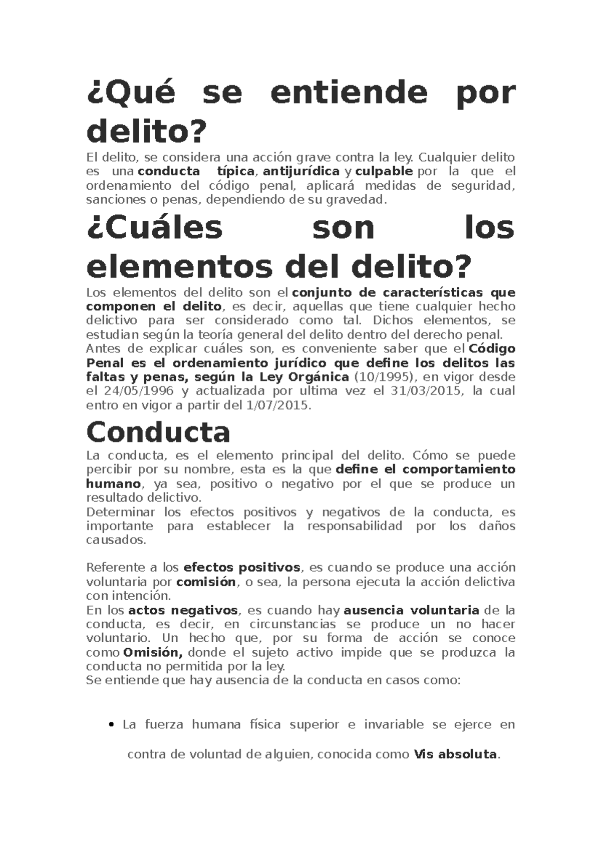 Qué se entiende por delito - Derecho Penal 1 - UNIR - Studocu