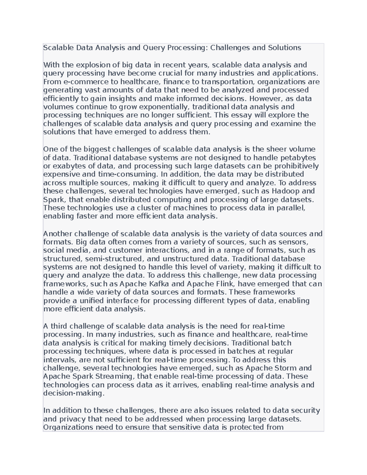 Scalable Data Analysis And Query Processing From E Commerce To