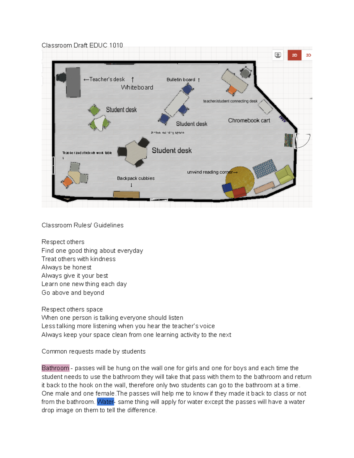 Classroom Draft EDUC 1010 - Classroom Draft EDUC 1010 ←Teacher’s desk ↑ ...
