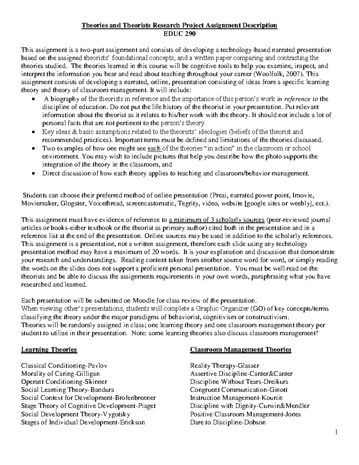 L Earning Theorist Project Example - Theories and Theorists Research ...