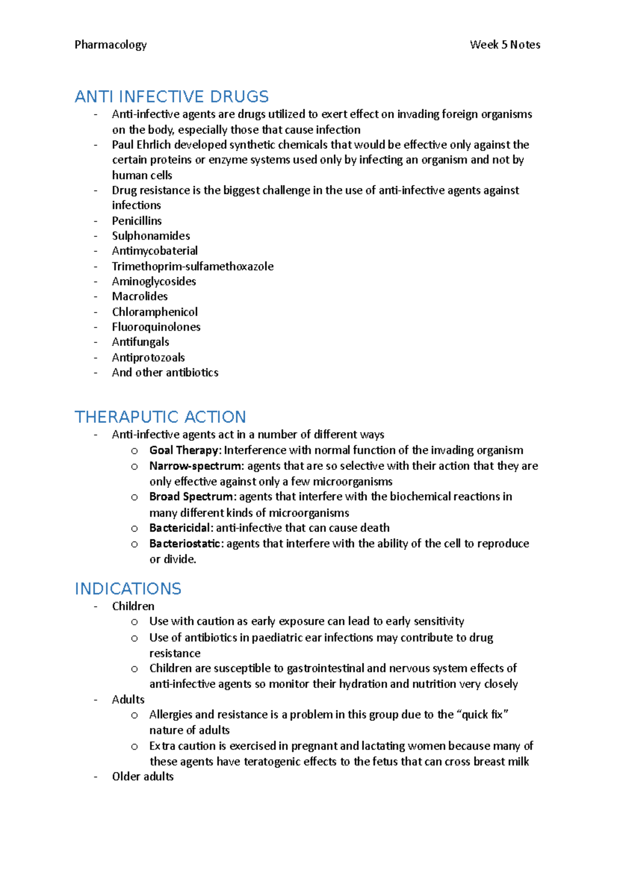 Tutorial 5 anti-infective drugs - Pharmacology Week 5 Notes ANTI ...