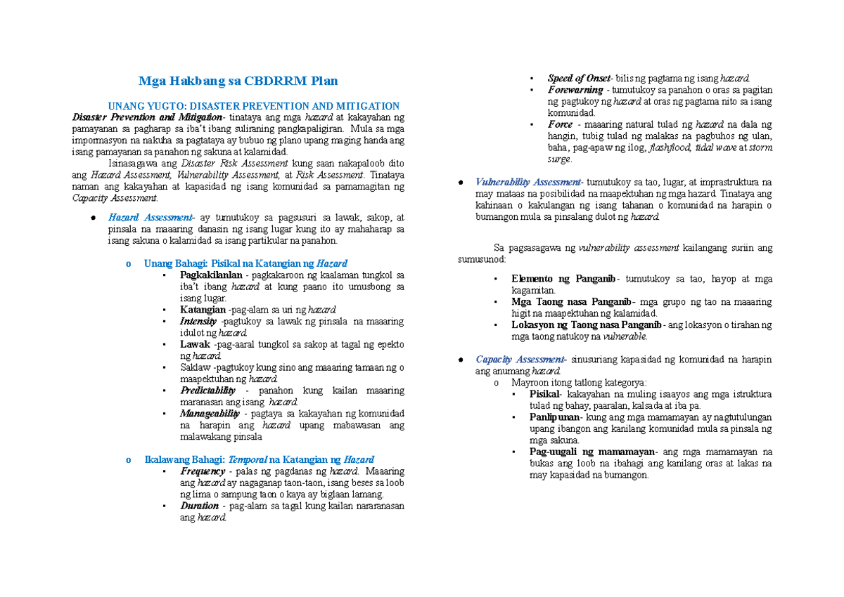 Mga Hakbang sa Cbdrrm Plan Yugto 1 4 - Mga Hakbang sa CBDRRM Plan UNANG ...